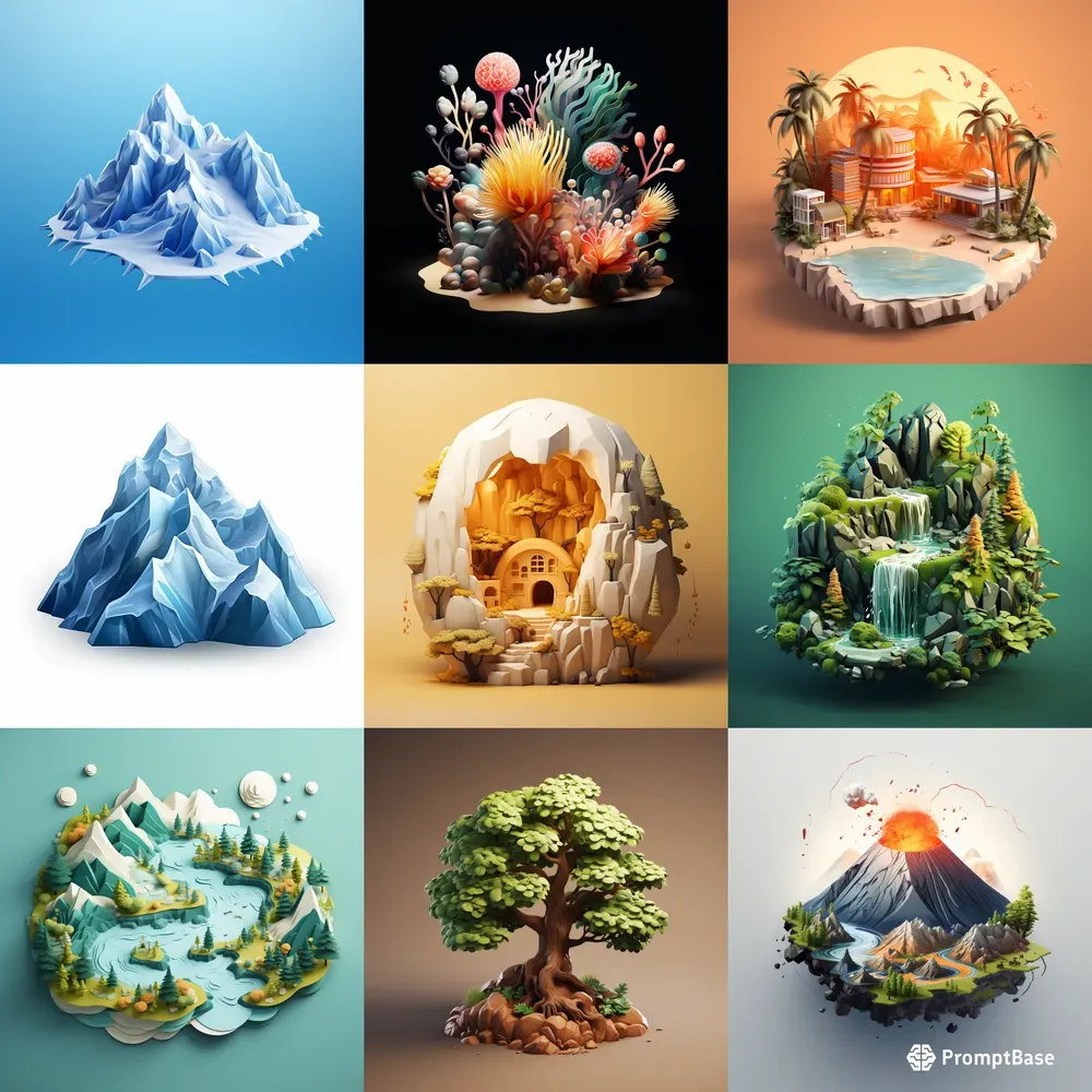 3D Isometric Natural Elements Midjourney Prompt | PromptBase