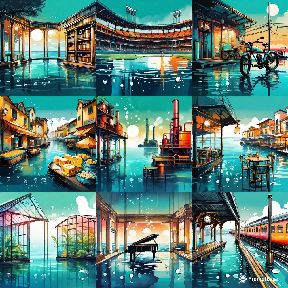 Floating Building Ink Art Stable Diffusion Prompt | PromptBase