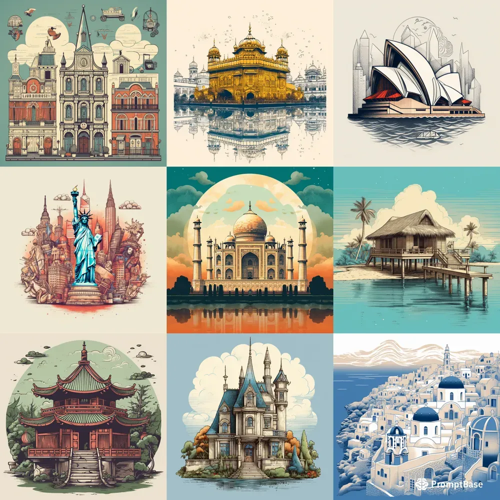 Vector Designs For Tourist Destinations Midjourney Prompt | PromptBase