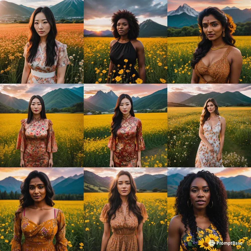 Beautiful Women Among Fields Of Flowers Stable Diffusion Prompt ...