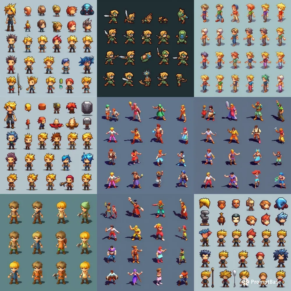 Indie Game Character Sprites Midjourney Prompt | PromptBase