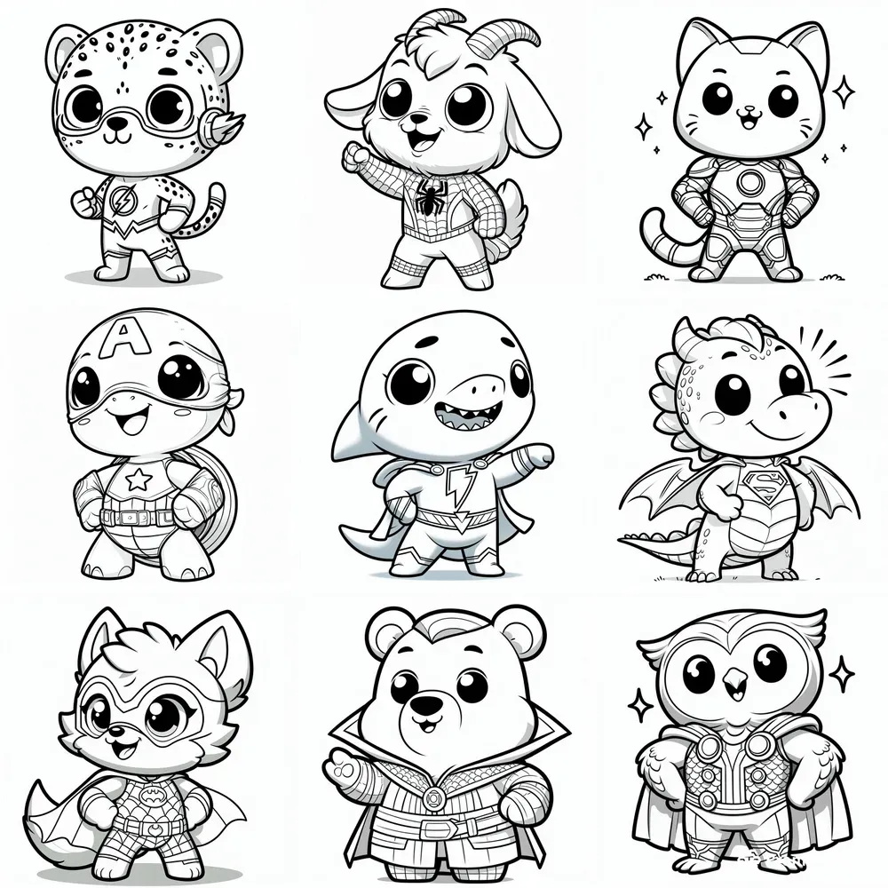 Superhero Animals Kids Coloring Books DALL·E Prompt | PromptBase