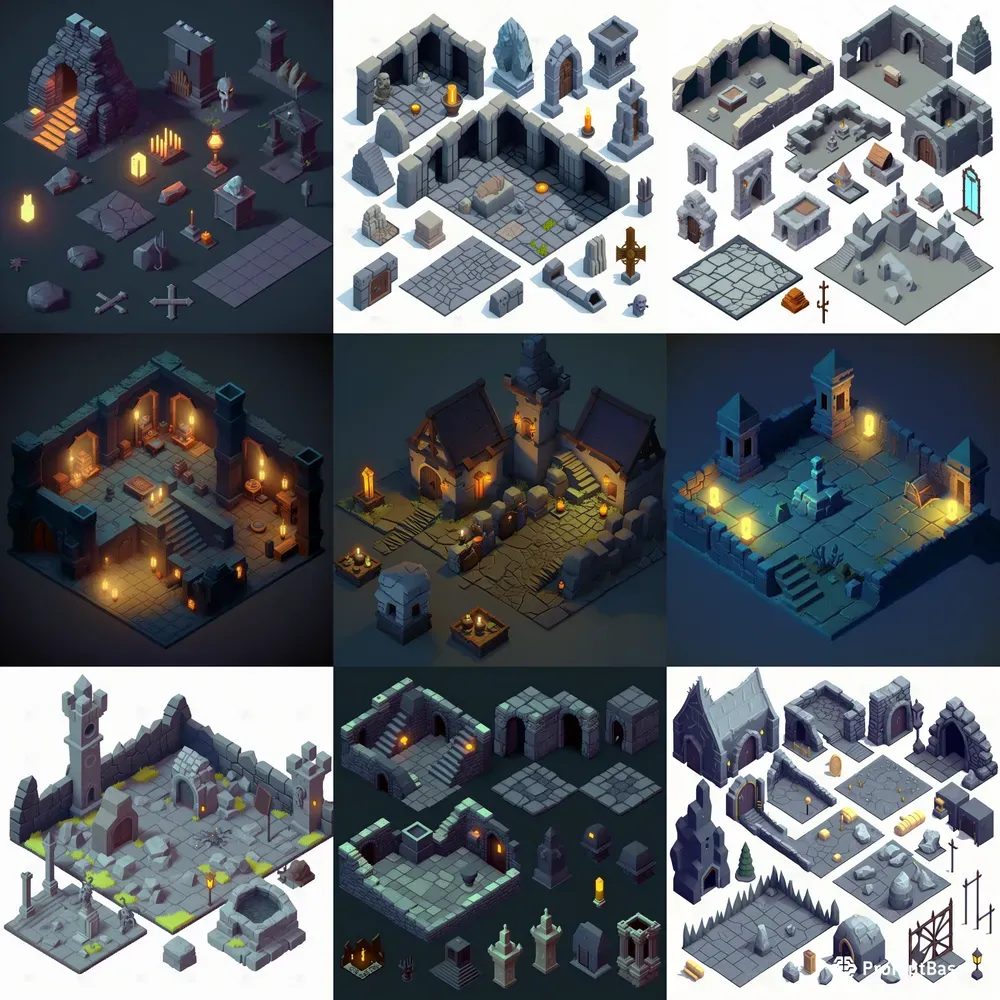 Isometric Dungeon Tile Assets Modulars Midjourney Prompt | PromptBase