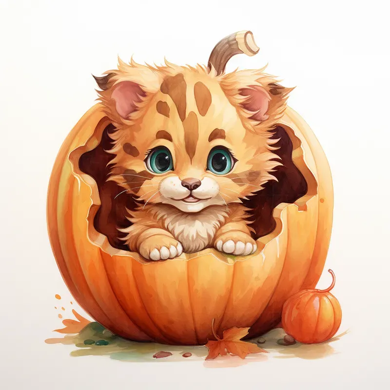 Cute Baby Animals Inside Pumpkins Midjourney Prompt | PromptBase