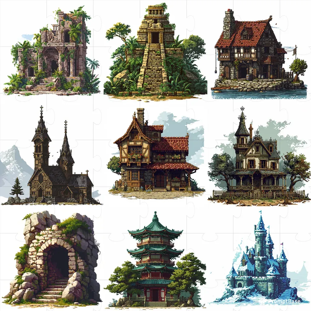 Pixel Art Structures Midjourney Prompt | PromptBase