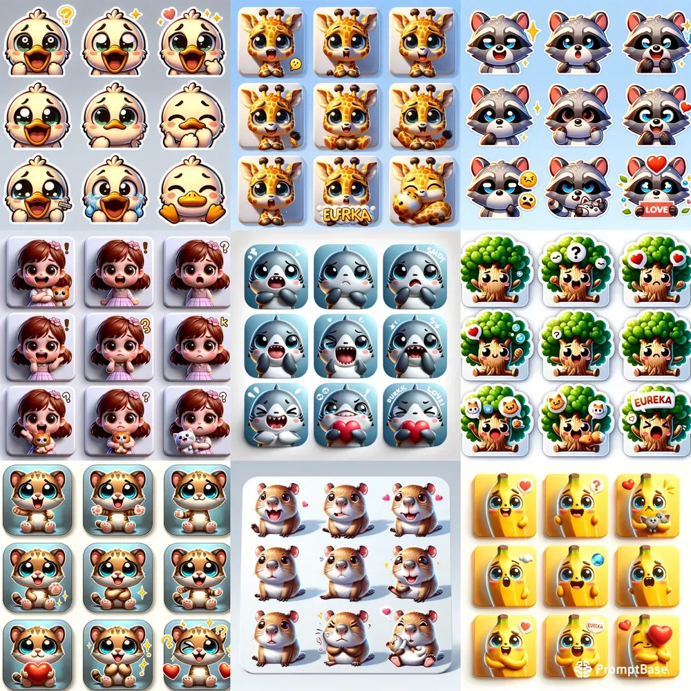 Vibrant Cute 3D Stickers DALL·E Prompt | PromptBase