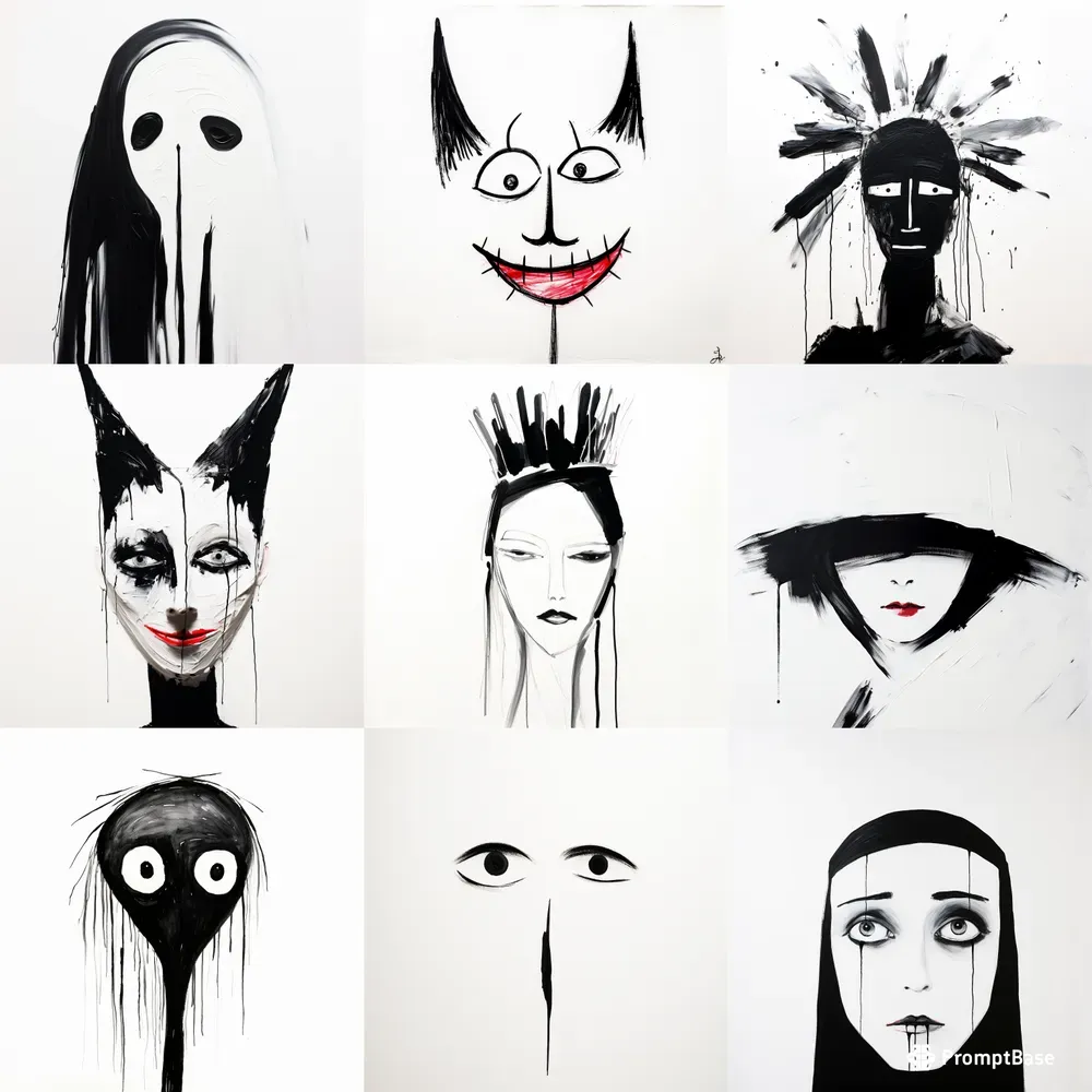 Minimalist Grotesque Portraits Midjourney Prompt | PromptBase