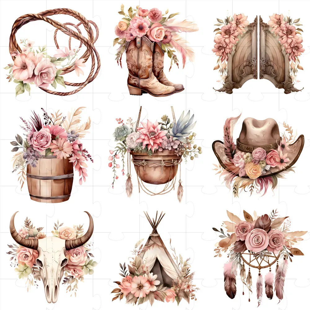 Watercolor Western Boho Cliparts Midjourney Prompt | PromptBase