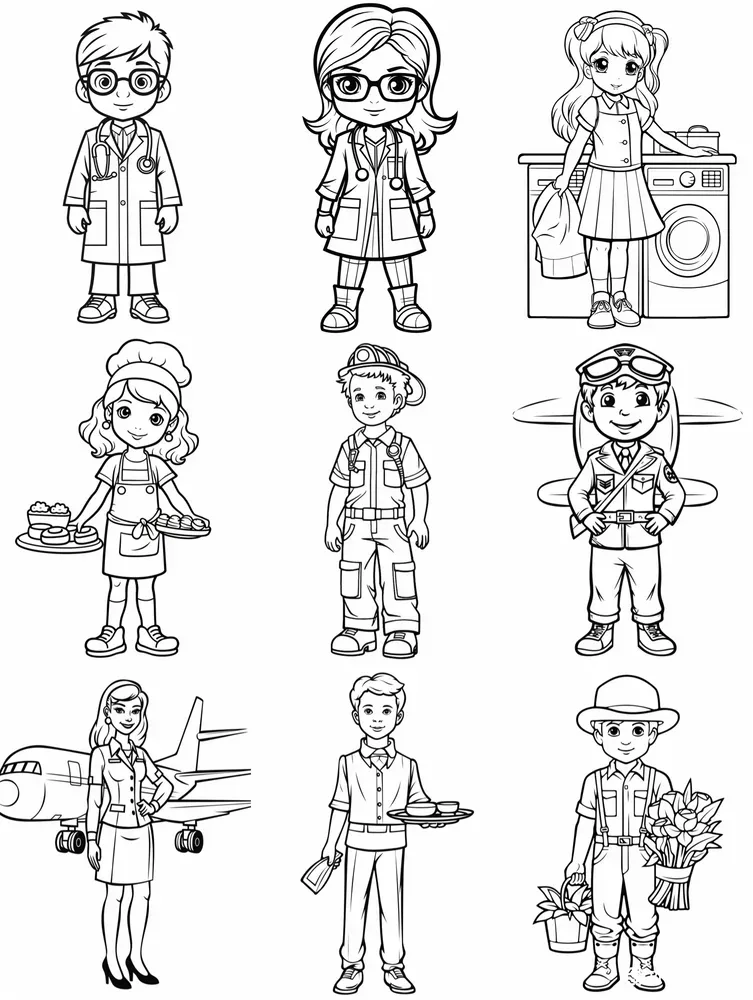 Occupations Jobs Coloring Book Pages Midjourney Prompt | PromptBase