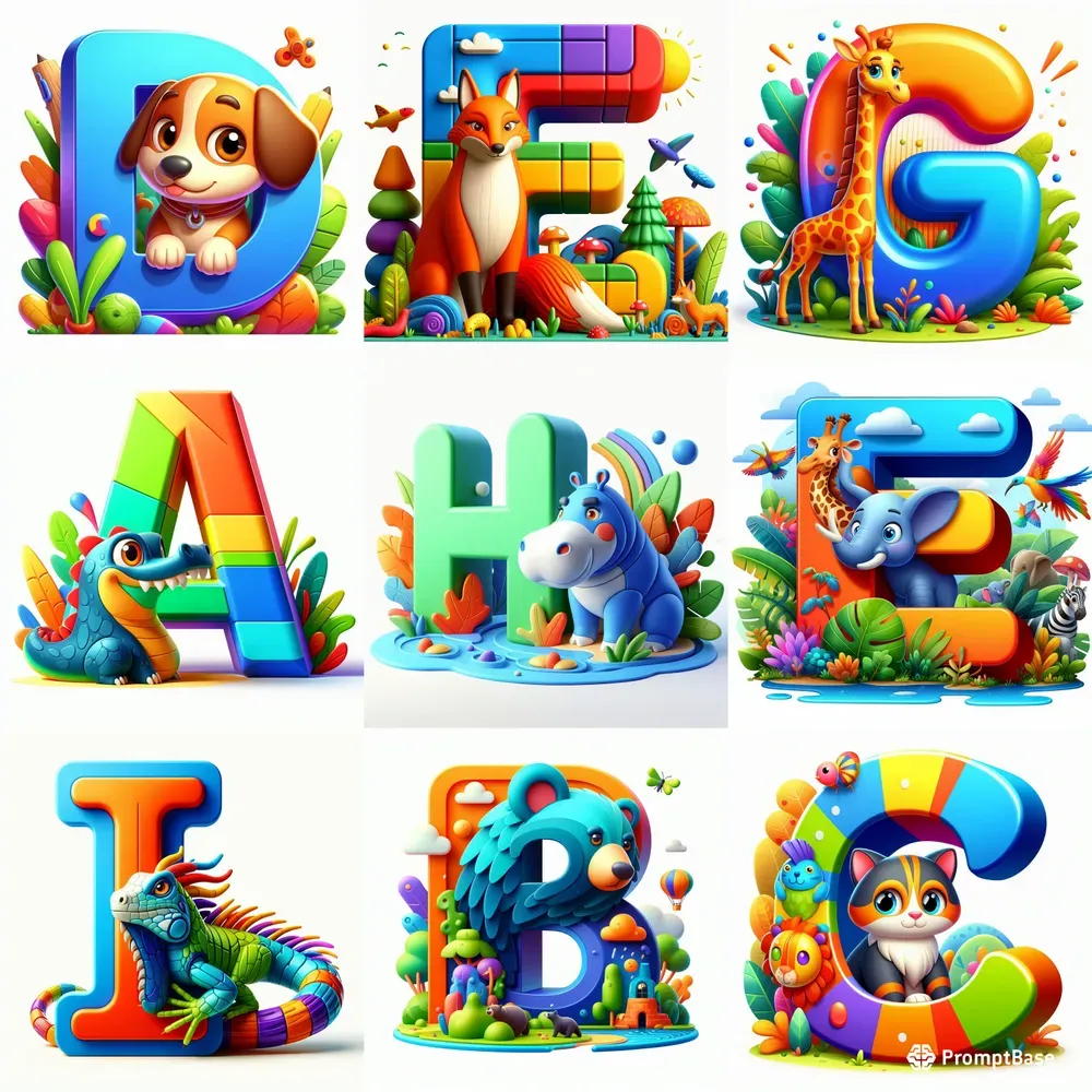 Colorful Zoo Alphabet 3D Animals DALL·E Prompt | PromptBase