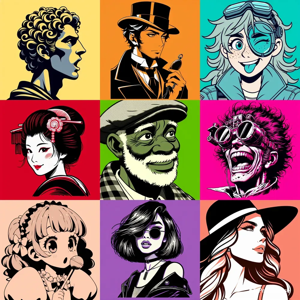 Pop Monotone Character Closeups DALL·E Prompt | PromptBase