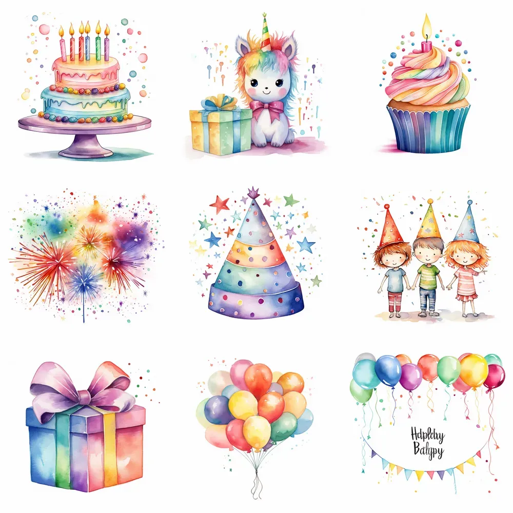 Birthday Watercolor Illustrations Midjourney Prompt | PromptBase