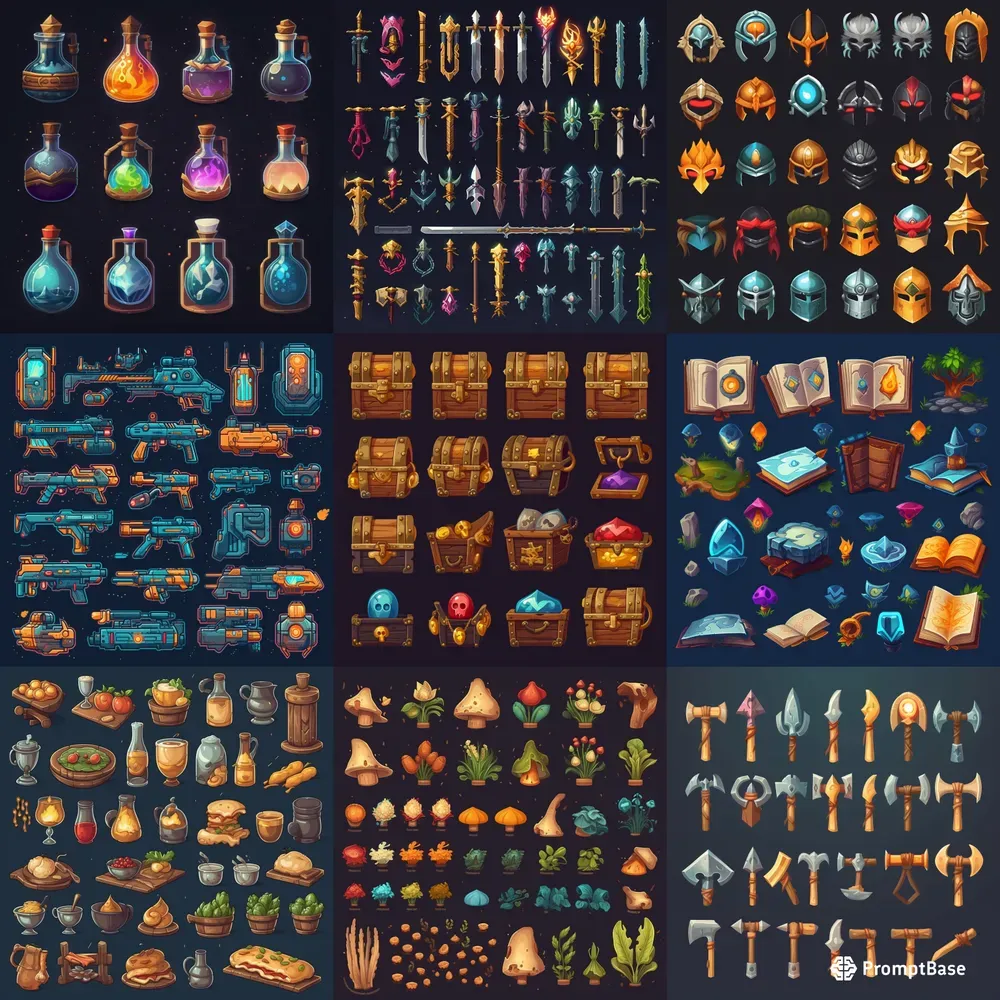 2D Game Icon Spritesheets Midjourney Prompt | PromptBase