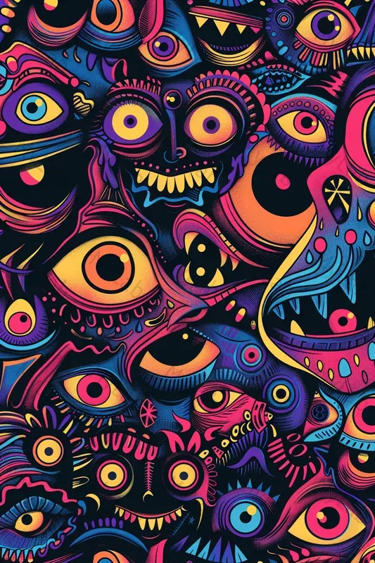 Neon Cartoon Patterns Midjourney Prompt | PromptBase