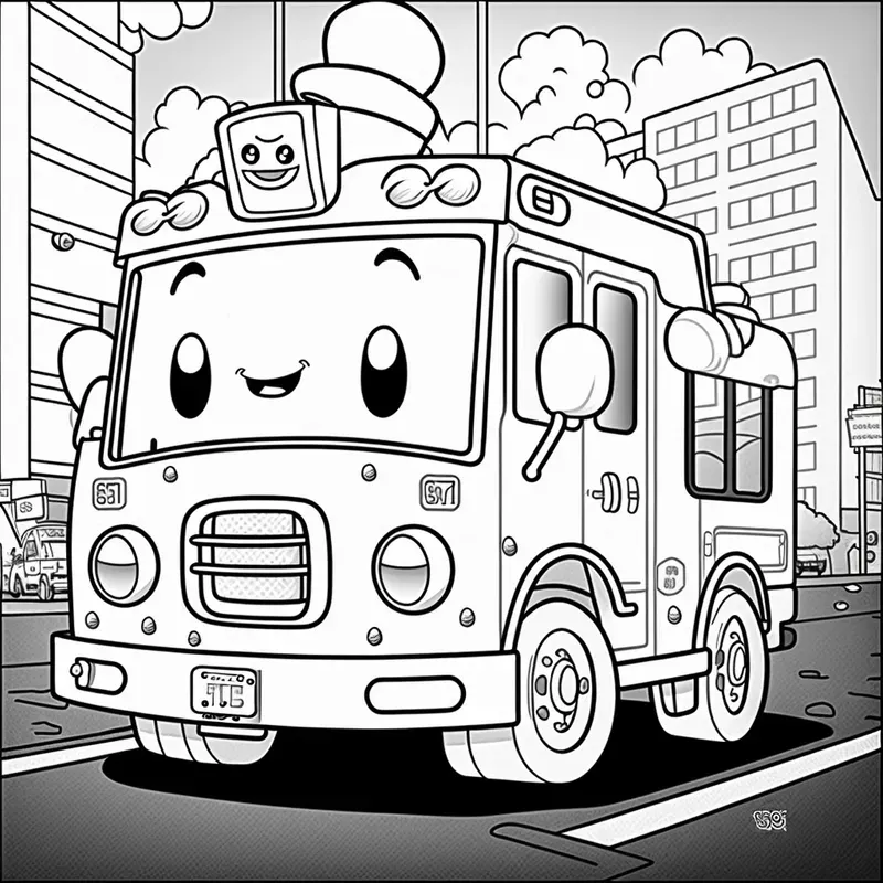 Cute Vehicle Coloring Pages For Kids Midjourney Prompt | PromptBase