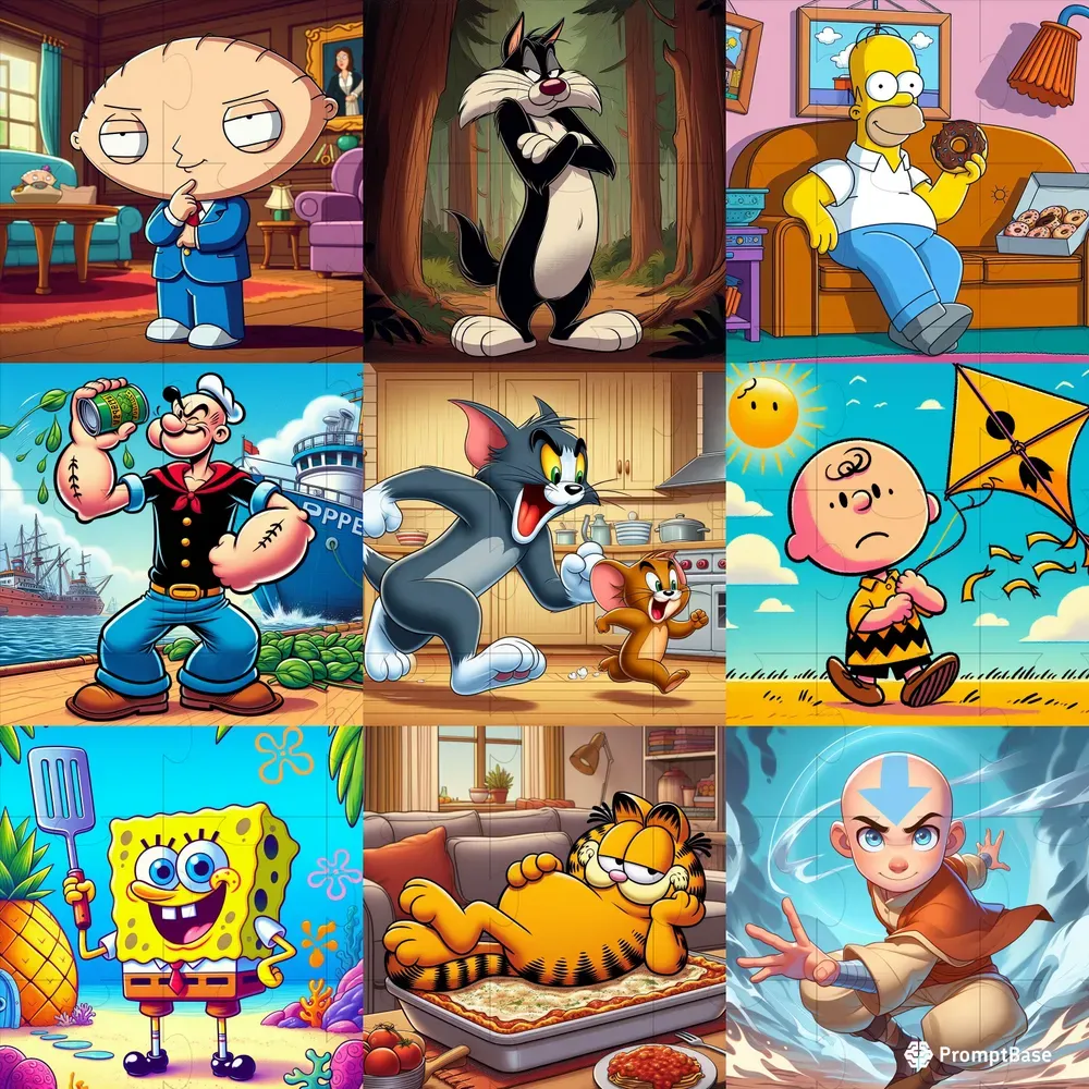 Famous Cartoon Characters DALL·E Prompt | PromptBase