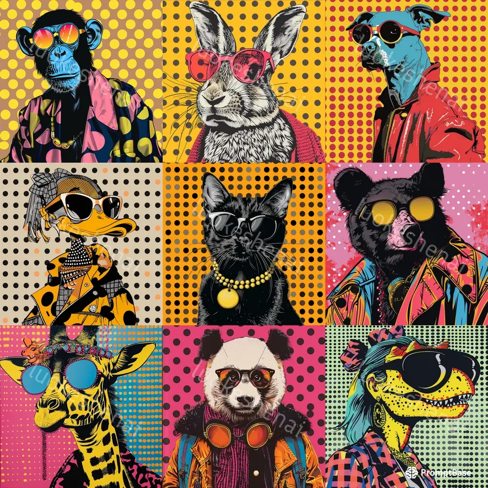 Animal Pop Art Era Illustrations Midjourney Prompt | PromptBase