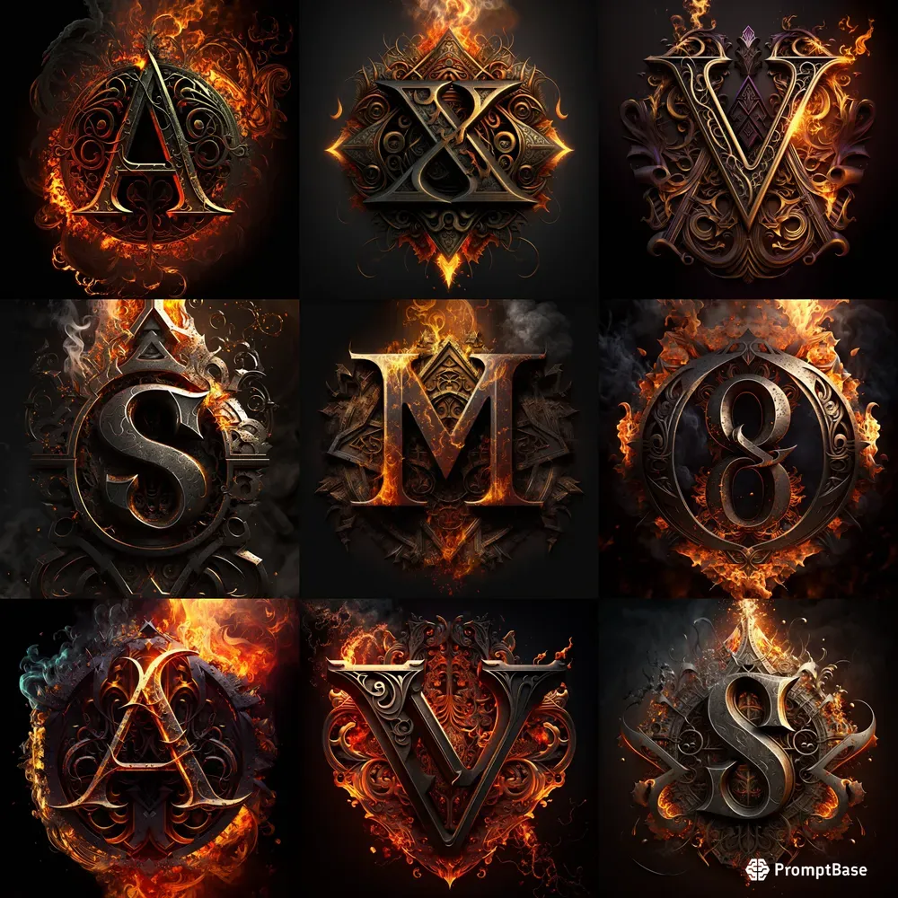 Gothic Logos With Fire Burning Letters Midjourney Prompt | PromptBase