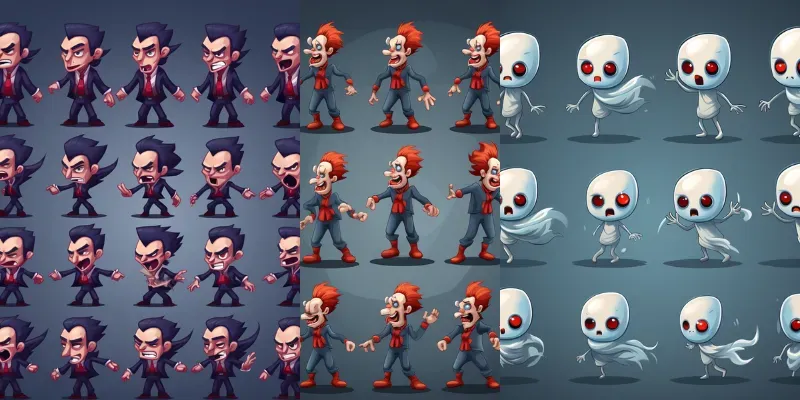 2D Gaming Sprite Sheets For Characters Midjourney Prompt | PromptBase