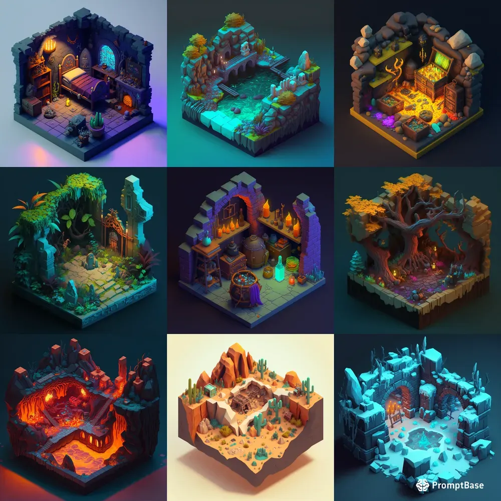 Isometric Game Dungeons Scenes Midjourney Prompt | PromptBase