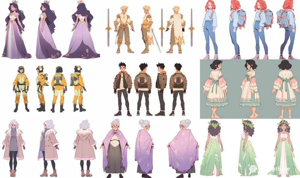 Turnaround Sheets Anime Characters Midjourney Prompt | PromptBase