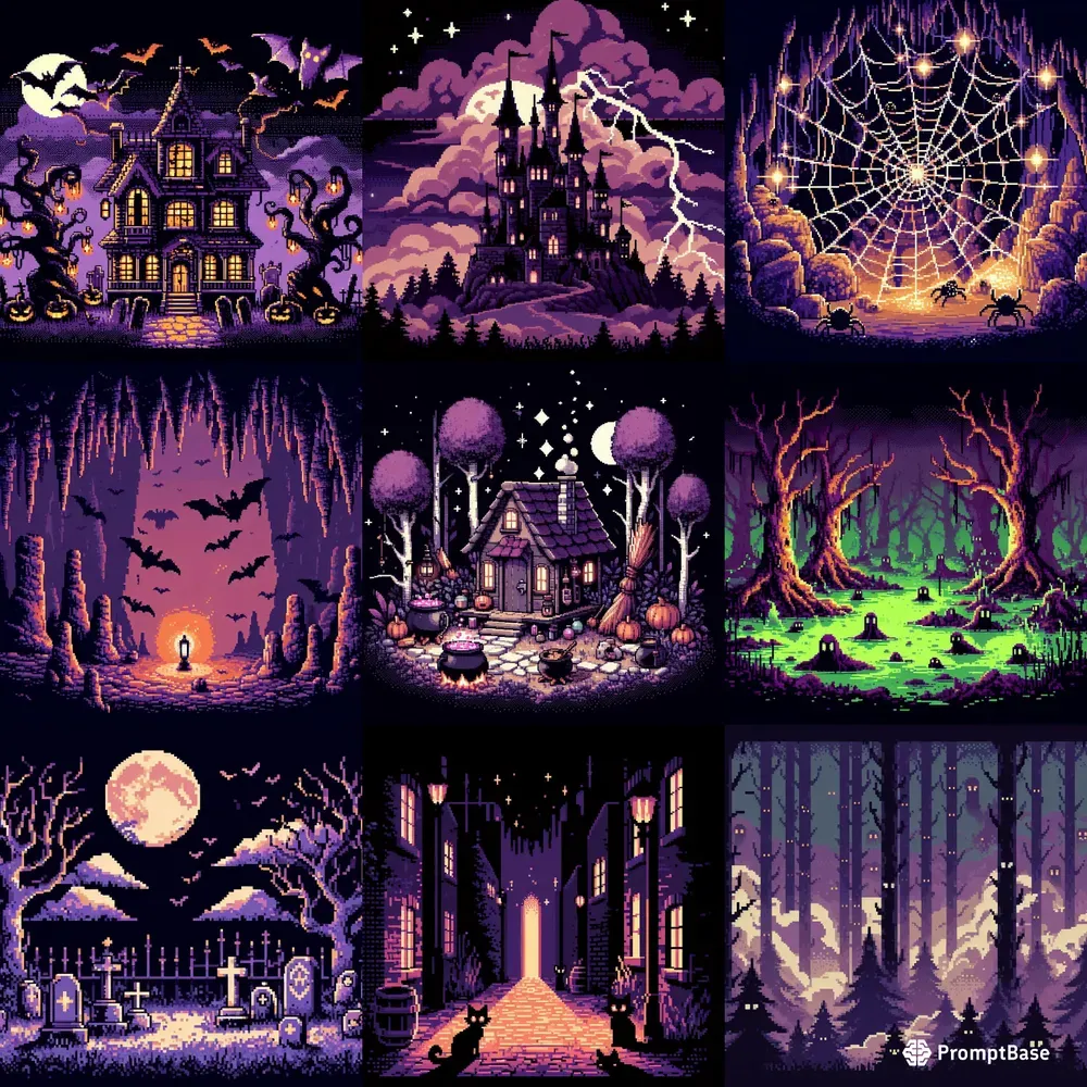 Pixel Art Halloween Backgrounds DALL·E Prompt | PromptBase
