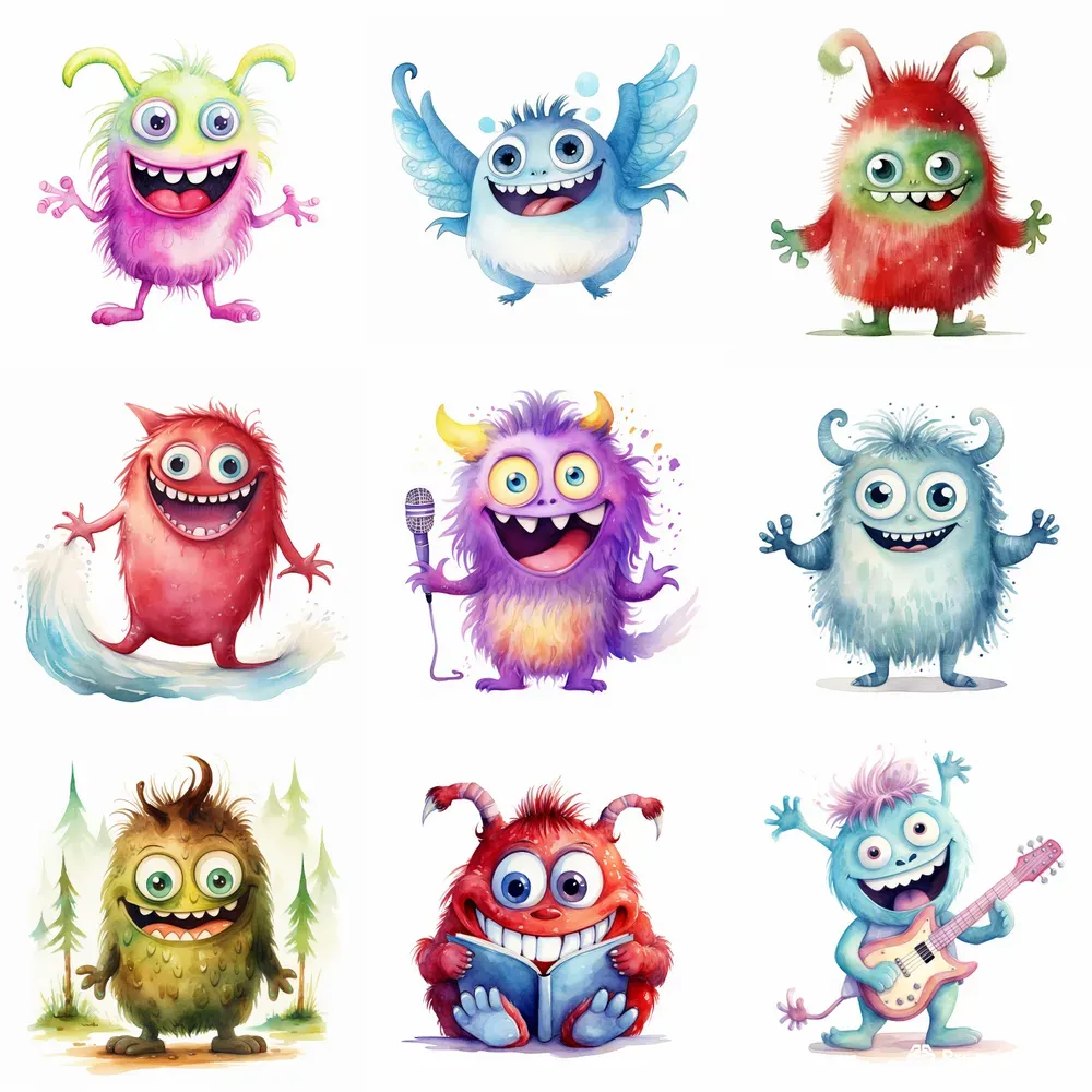 Watercolor Monster Illustration Cliparts Midjourney Prompt | PromptBase