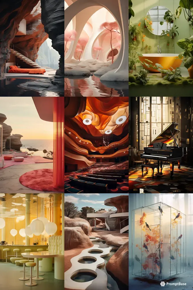 Fluid Interior Design Decor Rooms Photos Midjourney Prompt | PromptBase