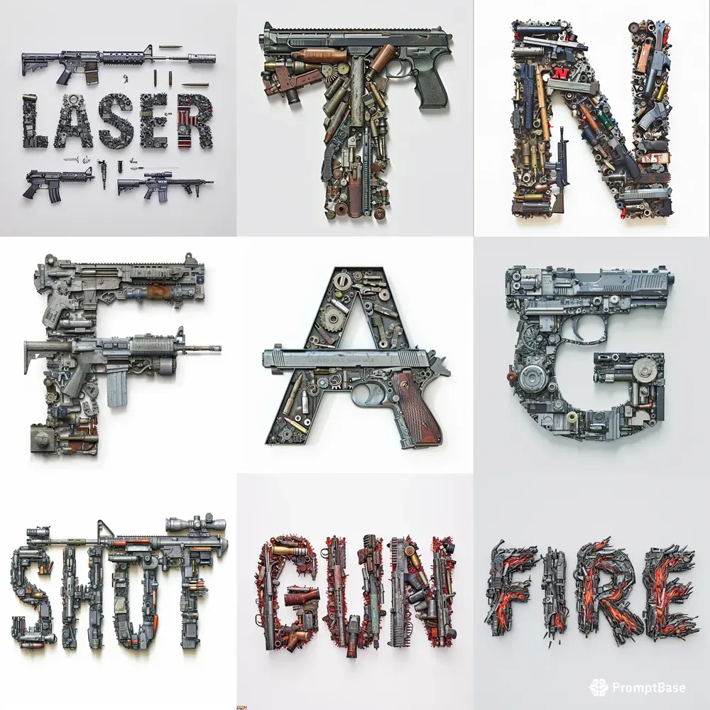 Weapon Pieces Custom Made Font Texts Midjourney Prompt | PromptBase