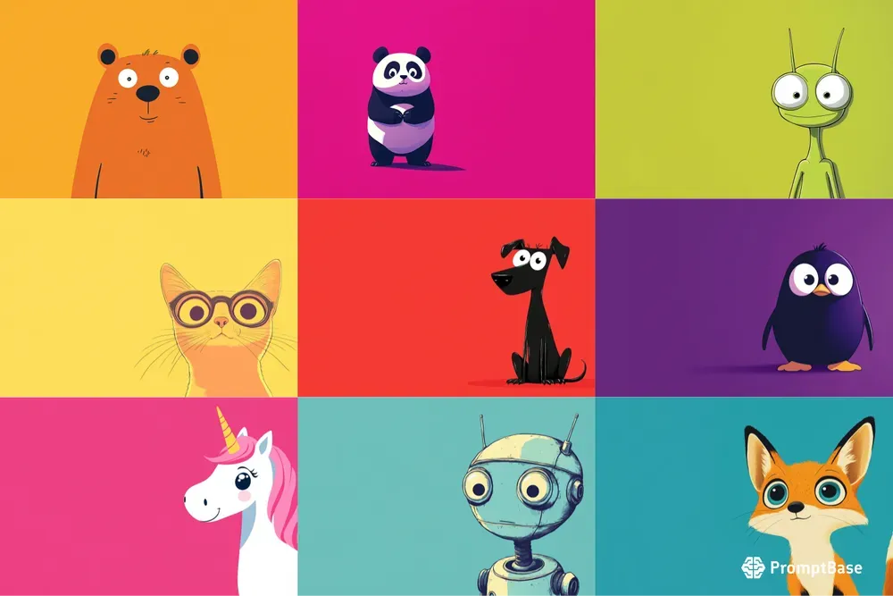 Playful Minimalist Cartoon Characters Midjourney Prompt | PromptBase