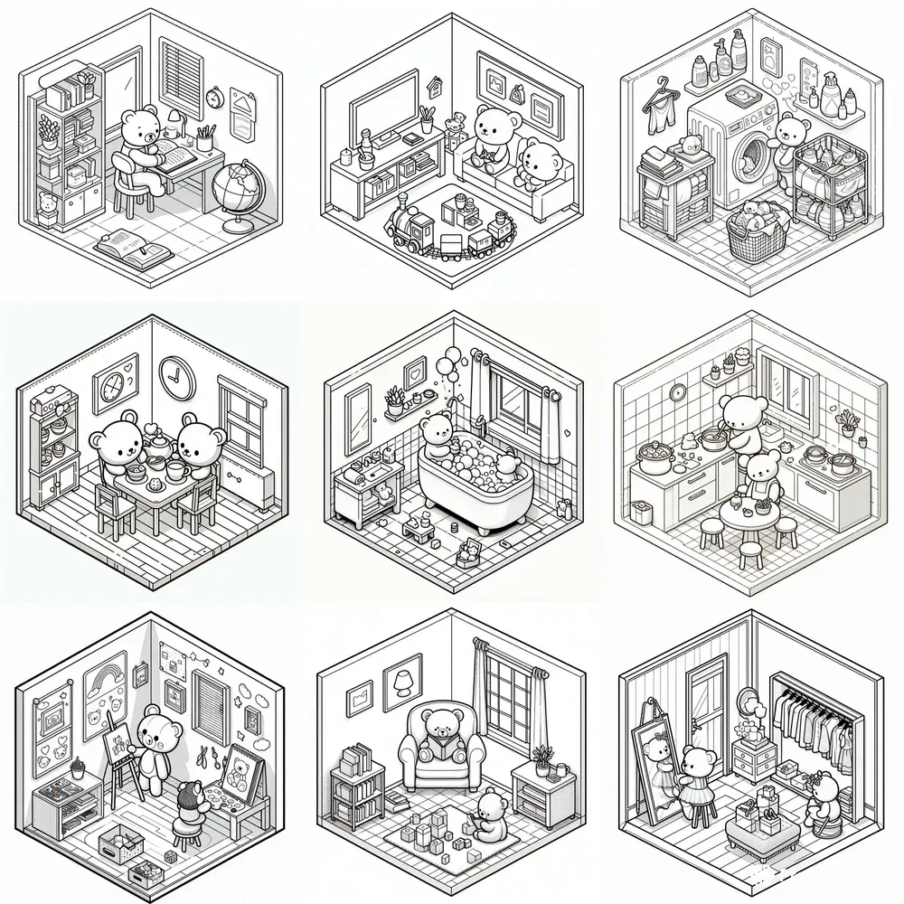 Cozy Hygge Rooms Corner Coloring Pages DALL·E Prompt | PromptBase