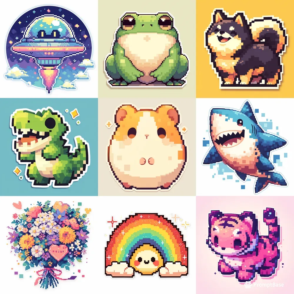 Pixel Art Stickers Midjourney Prompt | PromptBase