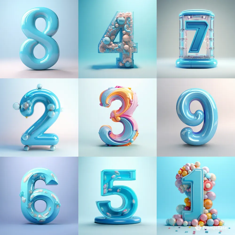 Colorful 3D Numbers Midjourney Prompt | PromptBase