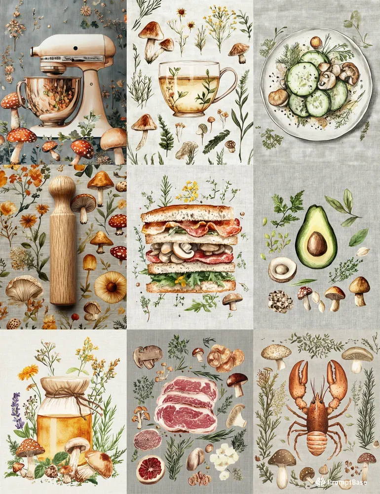 Watercolor Culinary Junk Journal Pages Midjourney Prompt | PromptBase