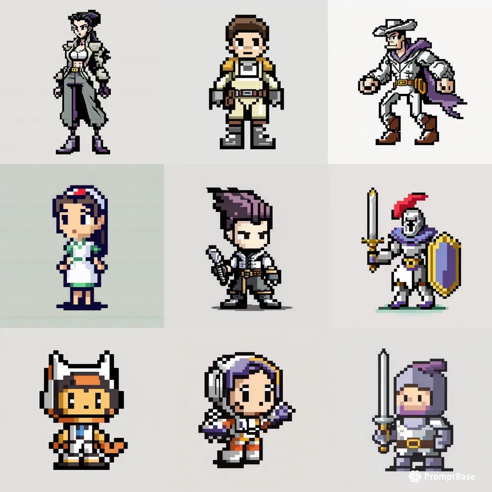 Pixel Character Design Inspirations Midjourney Prompt | PromptBase