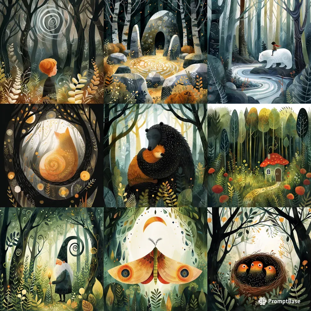 Enchanted Forest Illustrations Midjourney Prompt | PromptBase