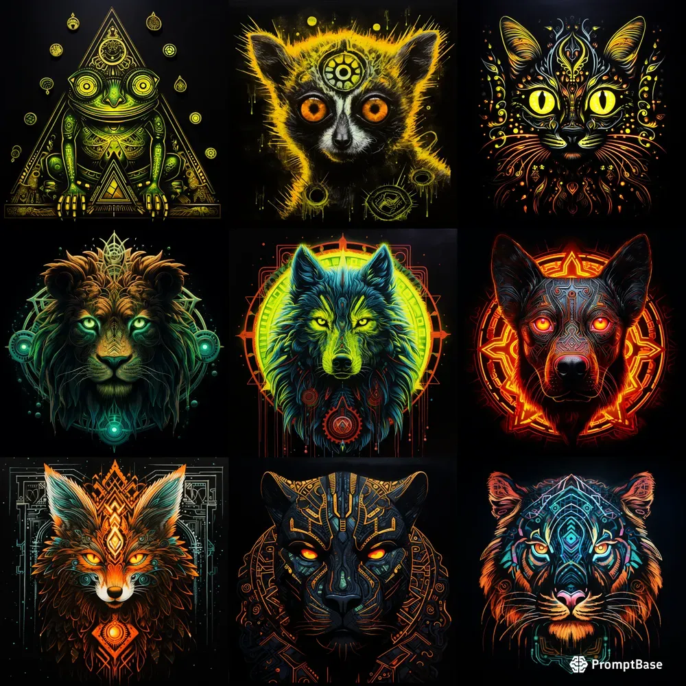 Fluorescent Rune Animals Midjourney Prompt | PromptBase