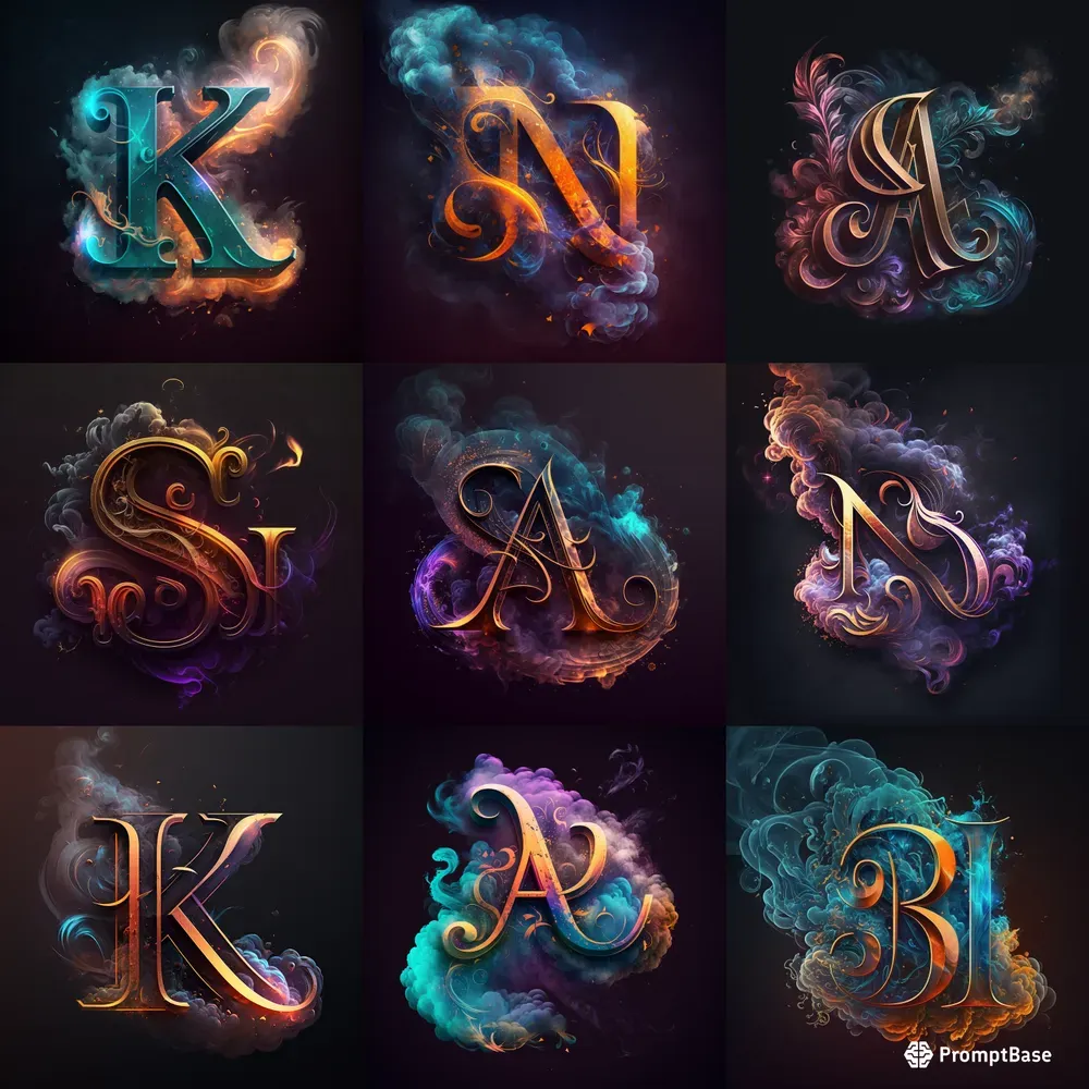 Vibrant Glowing Smoking Lettering Logos Midjourney Prompt | PromptBase