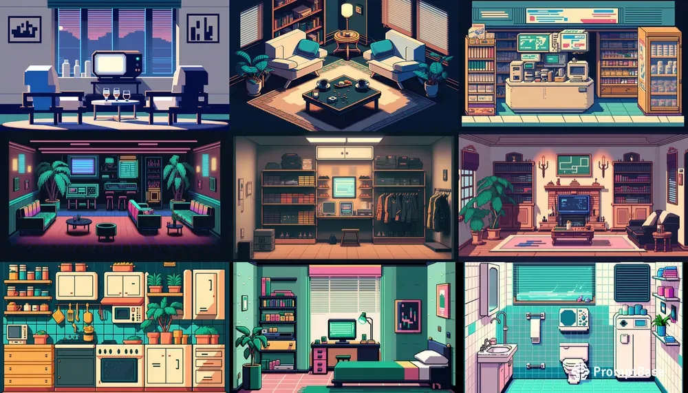 Pixel Game Interiors Midjourney Prompt | PromptBase