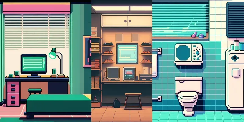 Pixel Game Interiors Midjourney Prompt | PromptBase