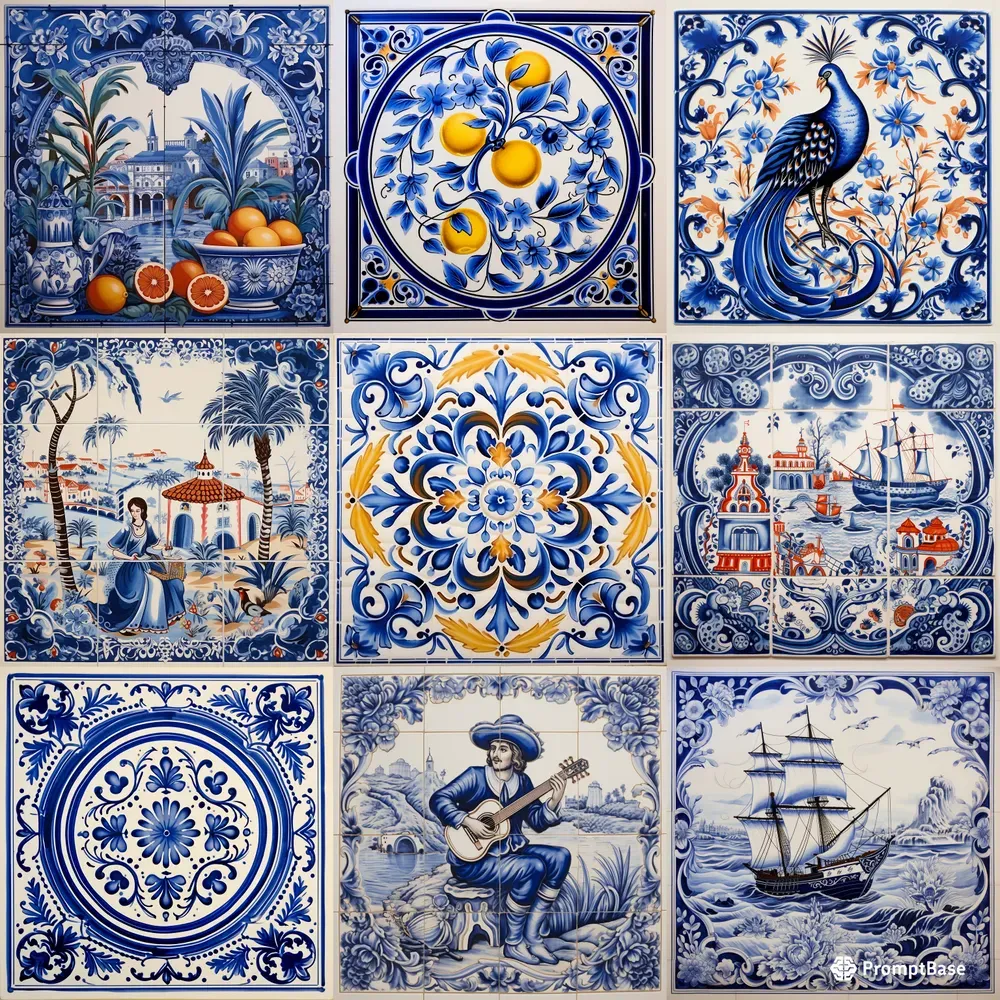 Portugueses Wall Art Tiles Azuleijos Midjourney Prompt | PromptBase