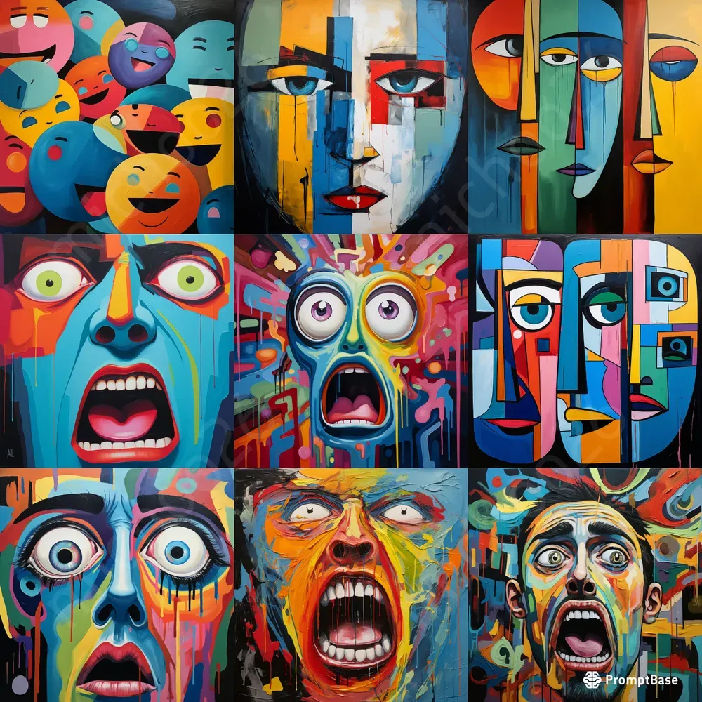Abstract Emotional Faces Midjourney Prompt | PromptBase