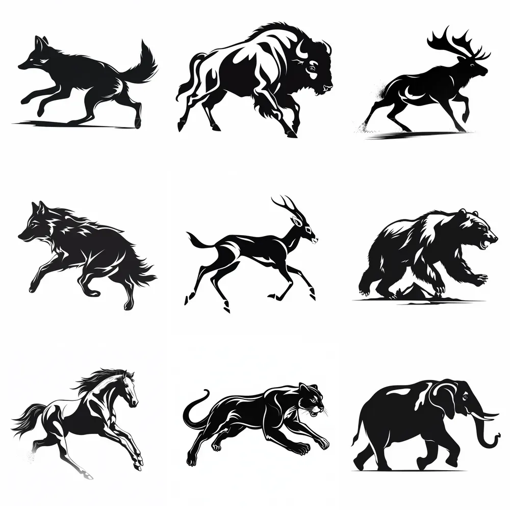 2D Illustrations Of Running Animal Silhouettes Midjourney Prompt ...