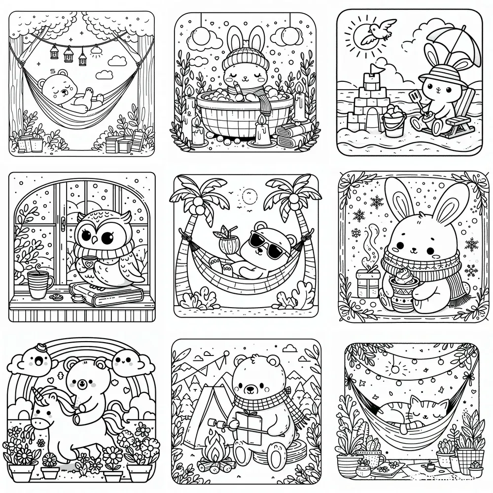 Comfy Days Coloring Book Pages DALL·E Prompt | PromptBase