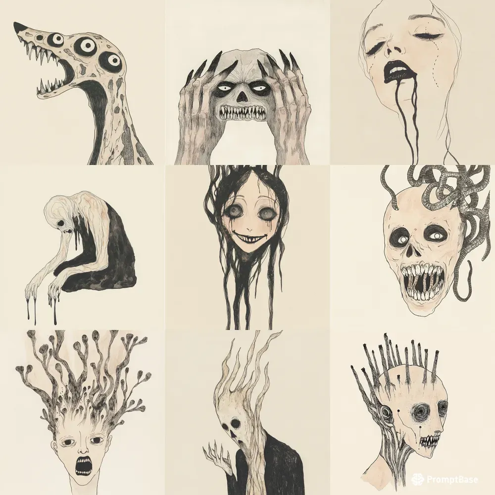 Creepy Surreal Horror Prints Midjourney Prompt | PromptBase