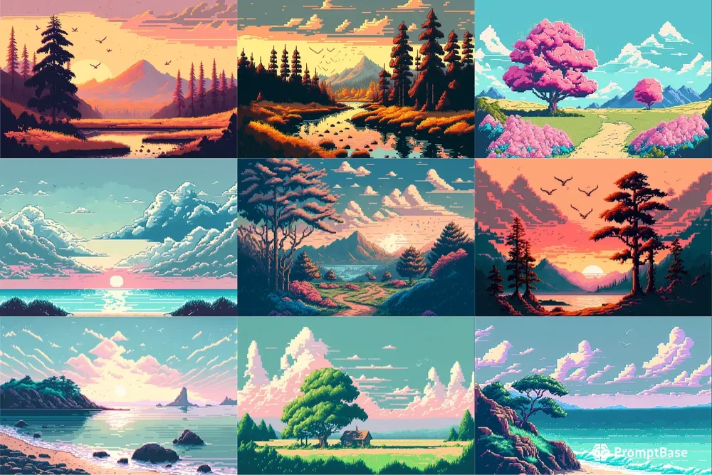 Pixel Nature Landscapes Midjourney Prompt | PromptBase