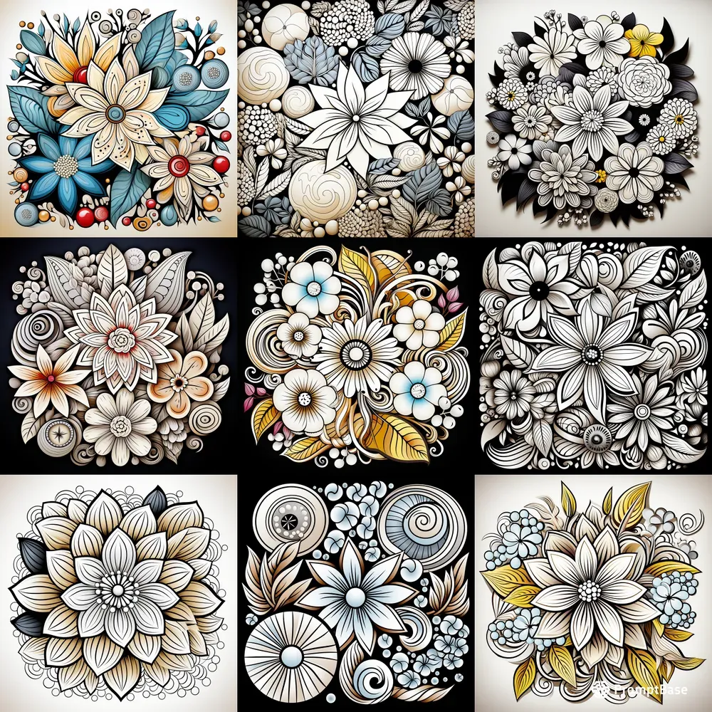 Doodle Tangles Flowers Midjourney Prompt | PromptBase