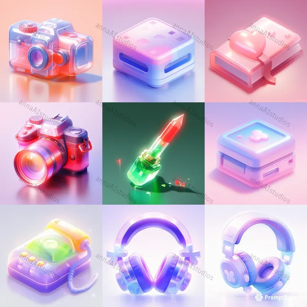 Translucent Colourful 3D Icons Midjourney Prompt | PromptBase