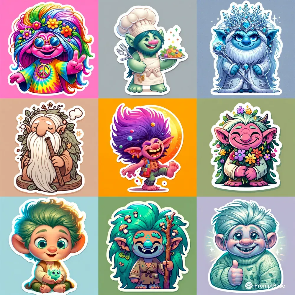Cute Trolls Stickers DALL·E Prompt | PromptBase