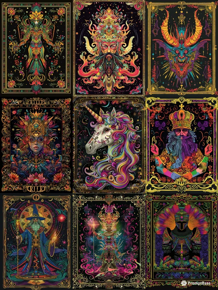 Fantasy Tarot Card Designs Midjourney Prompt | PromptBase